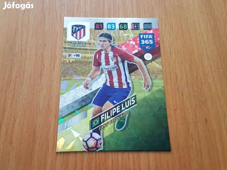 Fifa 365 2017/18 Panini 83 Atlético de Madrid Filipe Luis fans kártya ...